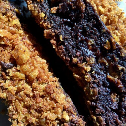 Fudgey Biscoff Brownies w/Cornflake Crunch - Biting at the Bits