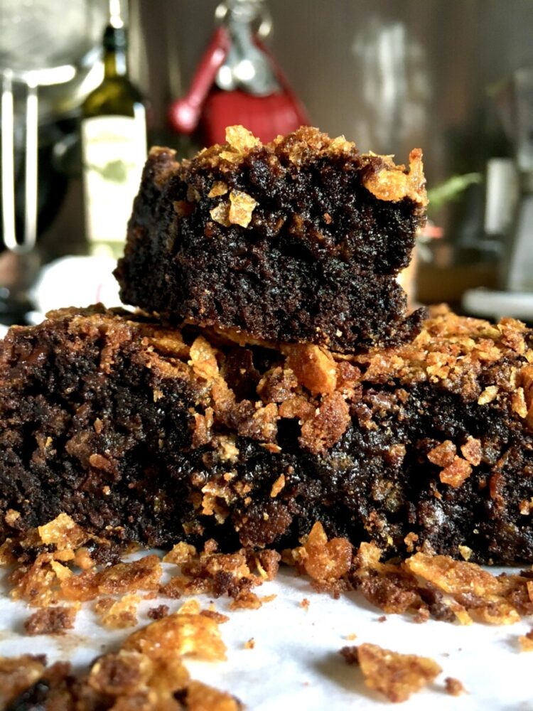 Fudgey Biscoff Brownies w/Cornflake Crunch - Biting at the Bits