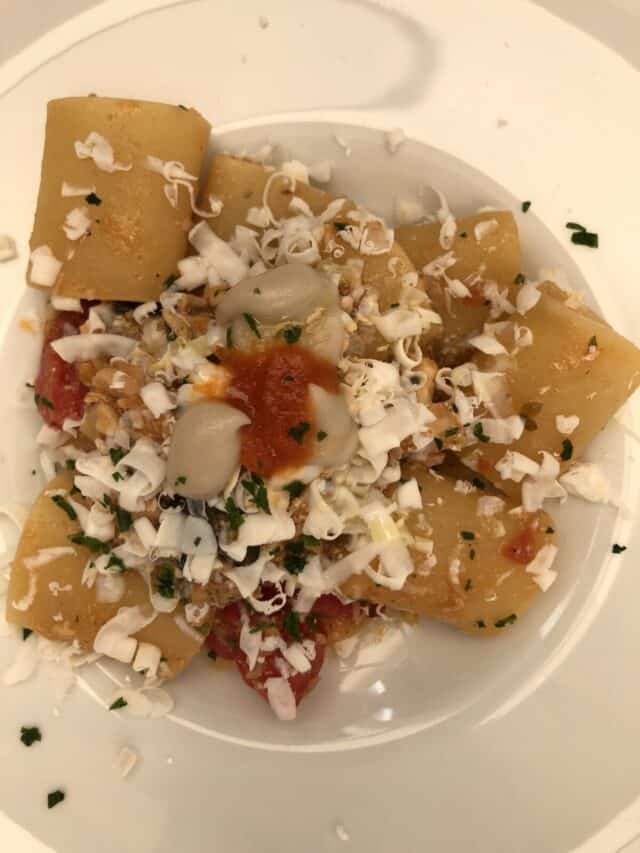 Paccheri Pasta With Shrimp and Zucchini Sugo - Biting at the Bits
